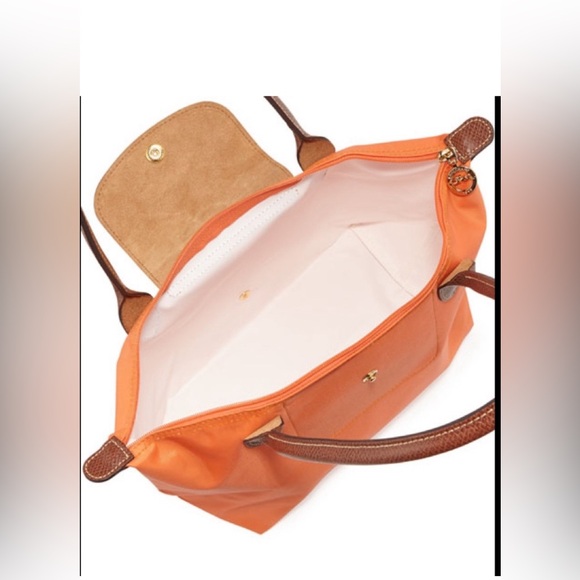 Longchamp | Bags | Longchamp Pliage Medium Tote Orange And Cognac ...